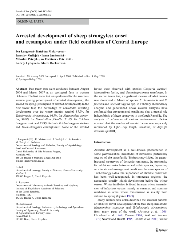 (PDF) Arrested development of sheep strongyles: onset and resumption ...