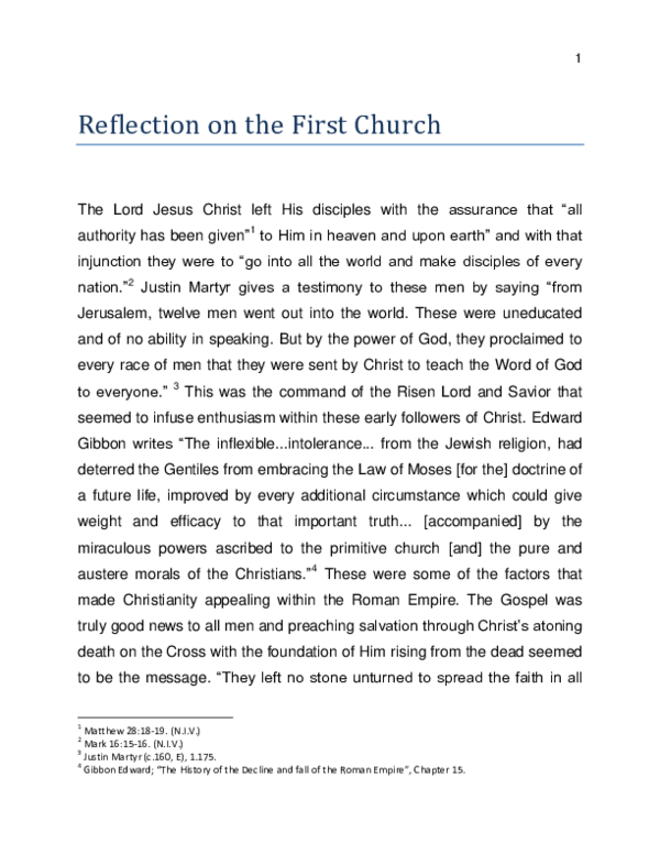 (PDF) Reflection on the First Church
