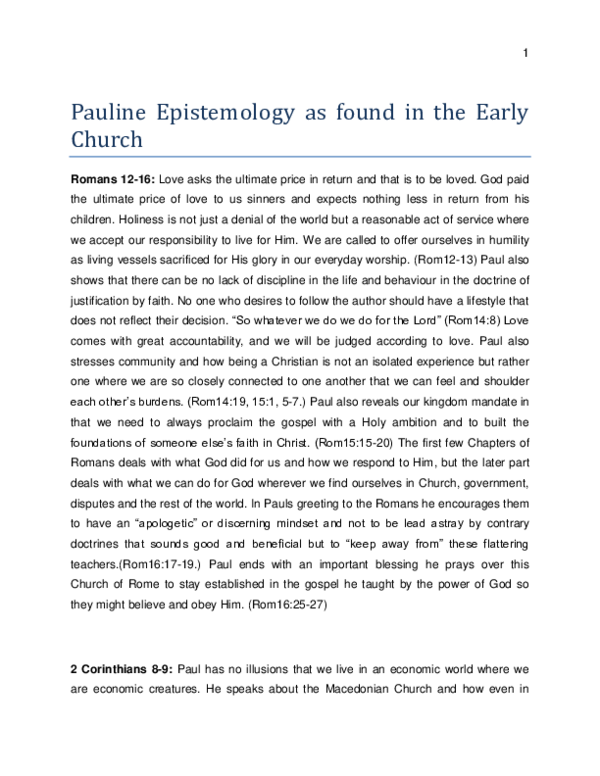 (PDF) Pauline Epistemology as found in the Earliest Apostolic Church