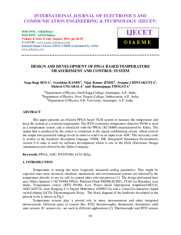 Pdf Design And Development Of Fpga Based Temperature Measurement And Control System