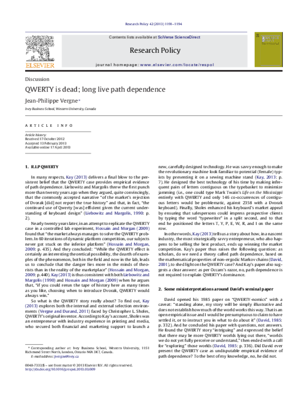 QWERTY Is Dead, Long Live Path Dependence!