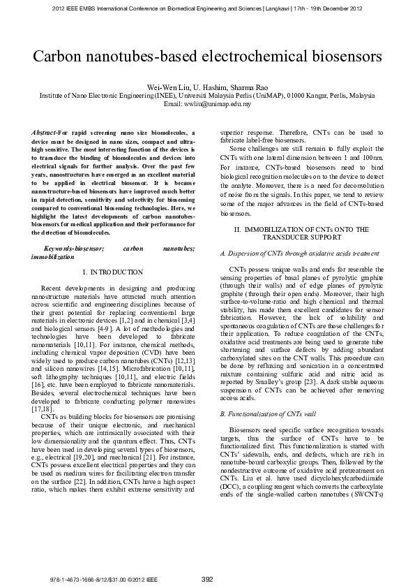 (PDF) Carbon nanotubes-based electrochemical biosensors