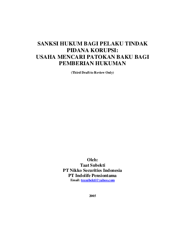 (PDF) PEMBERIAN SANKSI PIDANA bagi Pelaku Tindak Pidana Korupsi