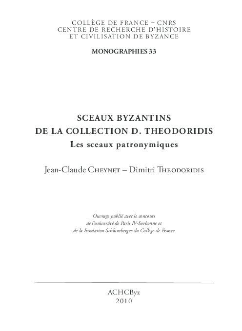 (PDF) MONOGRAPHIES | Jean-Claude CHEYNET, Dimitri THEODORIDIS / Sceaux ...