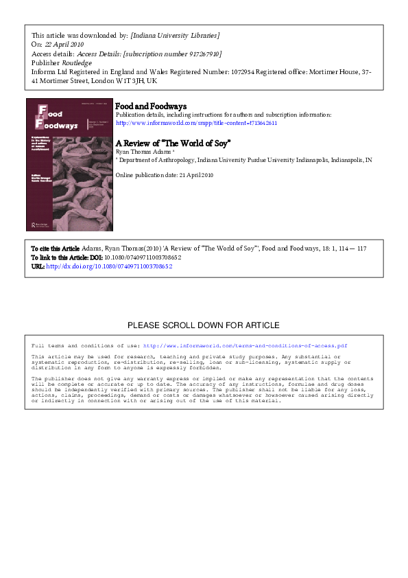 (PDF) Review: The World of Soy, by Christine M. Du Bois, Chee-Beng Tan ...