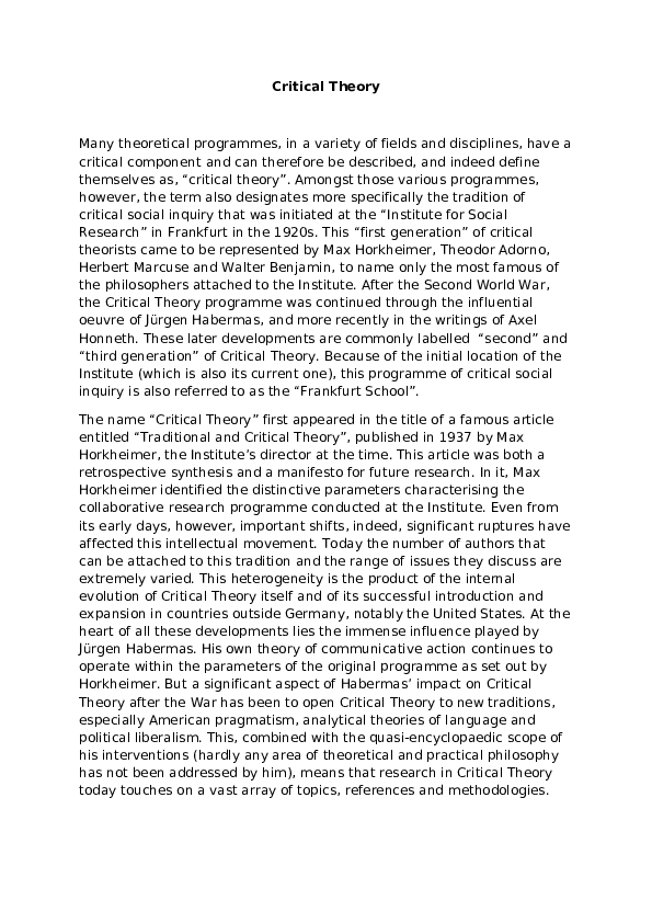 (DOC) Critical Theory