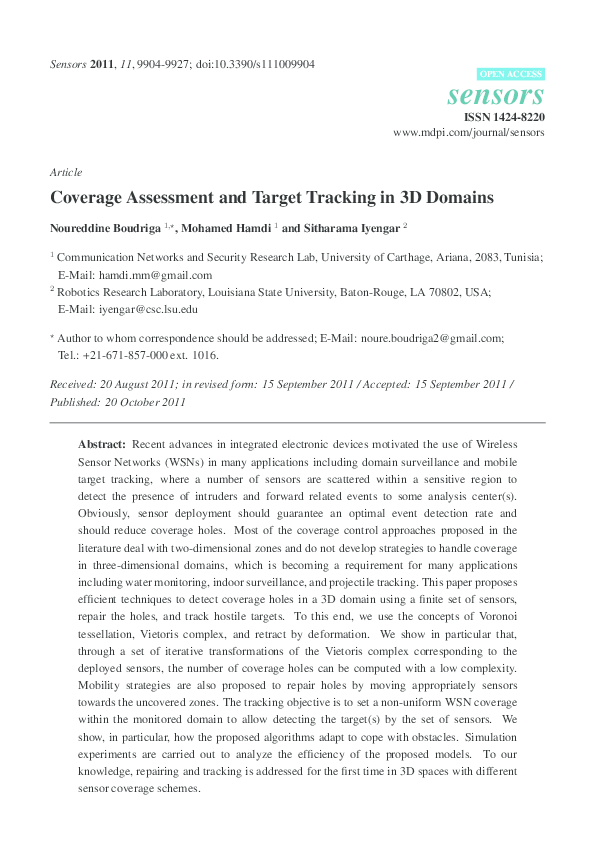 (PDF) Coverage assessment and target tracking in 3D domains