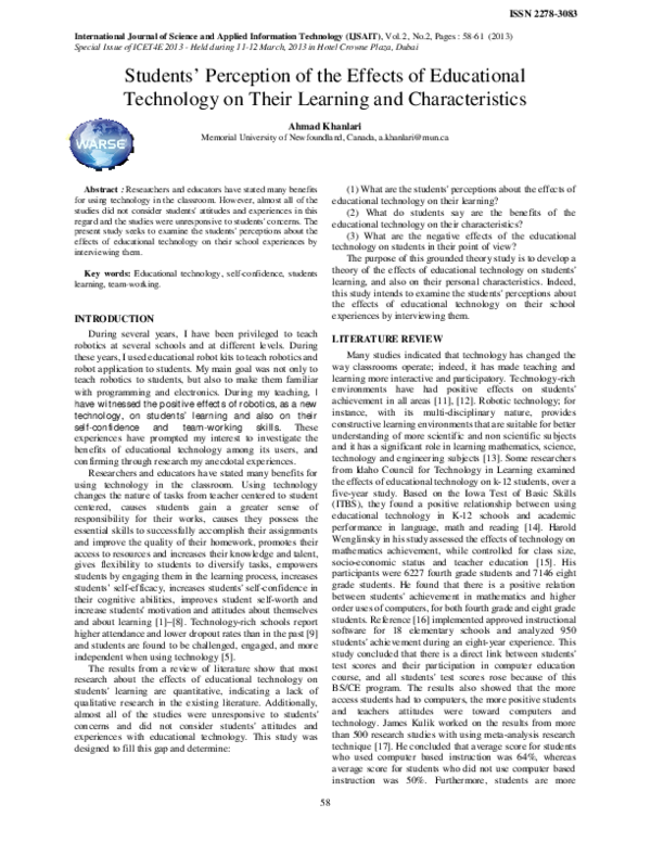 (PDF) Students Perception of the Effects of Educational Technology on ...