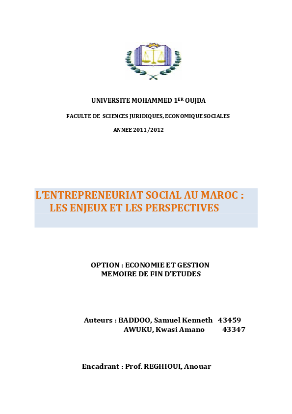 (DOC) L'entrepreneuriat social: Les defis et les enjeux au Maroc