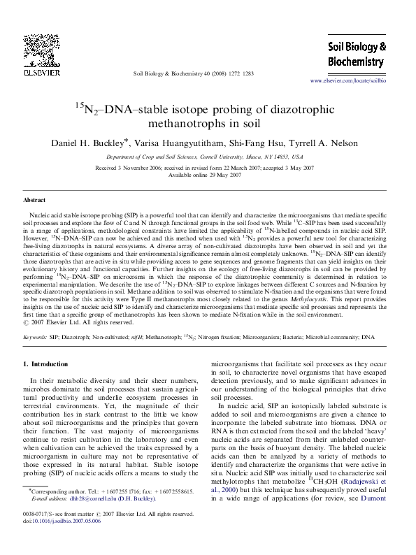 (PDF) 15N2-DNA-stable isotope probing of diazotrophic methanotrophs in soil