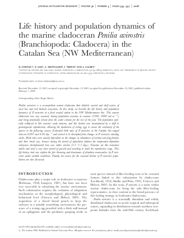 (PDF) Life history and population dynamics of the marine cladoceran ...
