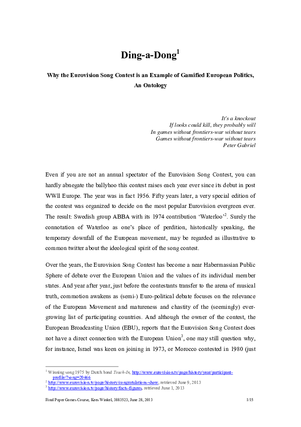 (DOC) Ding-a-Dong Why the Eurovision Song Contest is an Example of ...