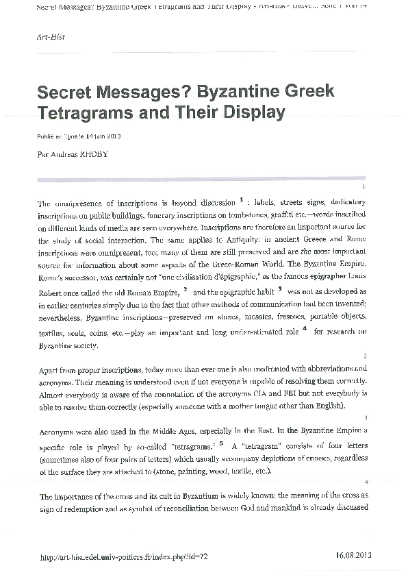 (PDF) Secret Messages? Byzantine Greek Tetragrams and Their Display