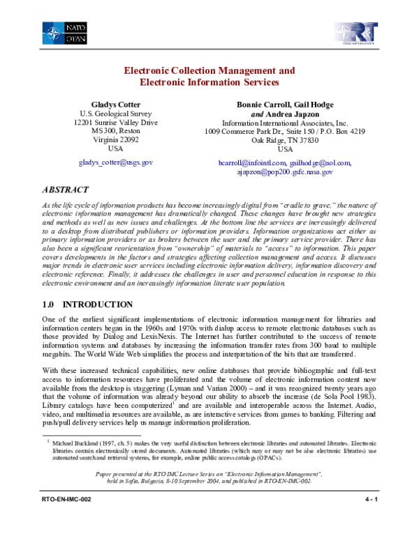 (PDF) Electronic Collection Management and Electronic Information Services