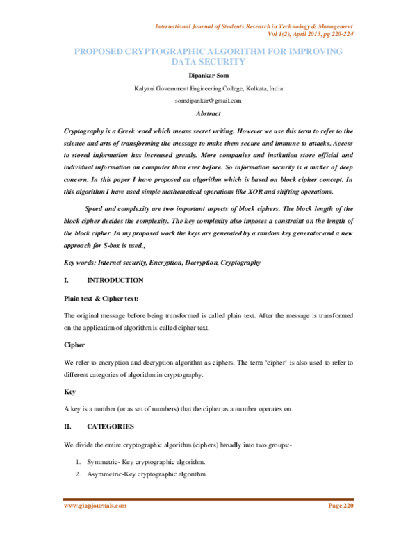 Pdf Proposed Cryptographic Algorithm For Improving Data Security