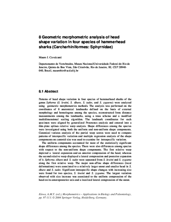 (PDF) Geometric morphometric analysis of head shape variation in four ...