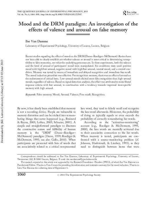 (PDF) Mood and the DRM paradigm: An investigation of the effects of valence and arousal on false ...