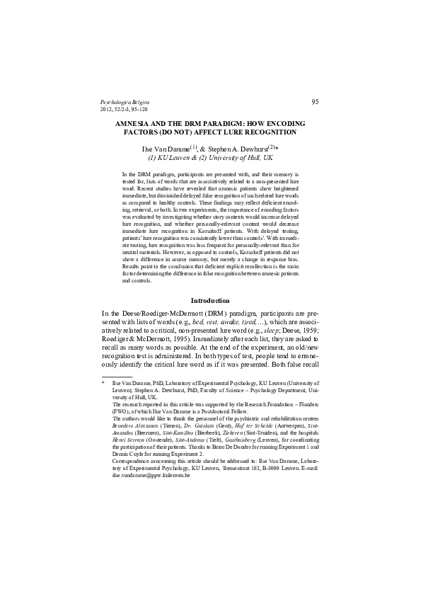 (PDF) Amnesia and the DRM paradigm: How encoding factors (do not) affect lure recognition