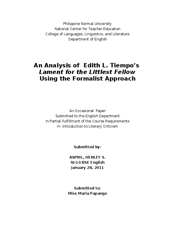 (DOC) The Littlest Fellow (Literary Criticism) Formalism | Henley ...