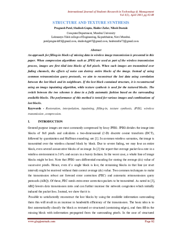 (PDF) STRUCTURE AND TEXTURE SYNTHESIS