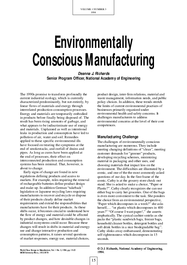 (PDF) Environmentally Conscious Manufacturing