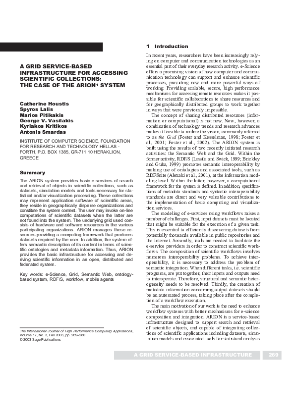 A Grid Service-Based Infrastructure for Accessing Scientific Collections: The Case of the ARION ...