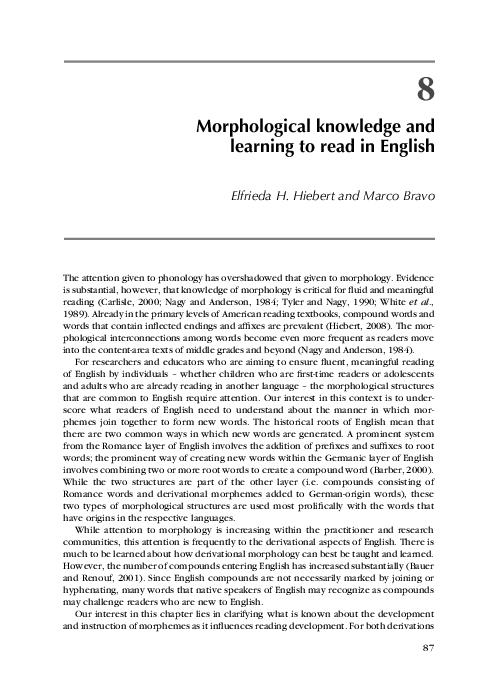 (PDF) Morphological Knowledge and Learning to Read in English