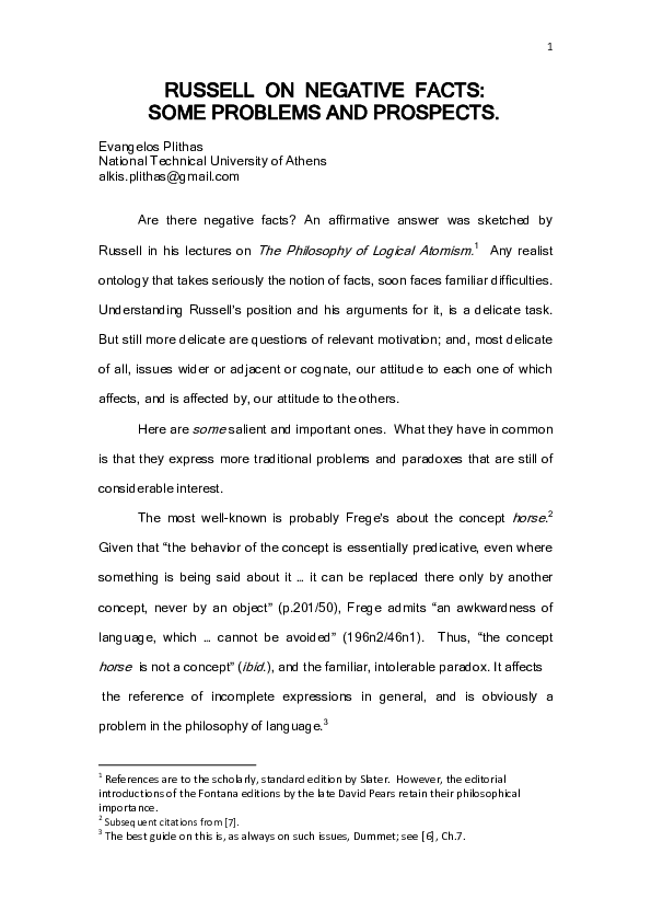 (DOC) Russell on Negative Facts: Some Problems and Prospects