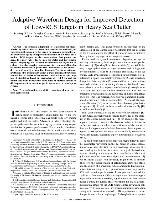 (PDF) Adaptive Waveform Design for Improved Detection of Low-RCS Targets in Heavy Sea Clutter