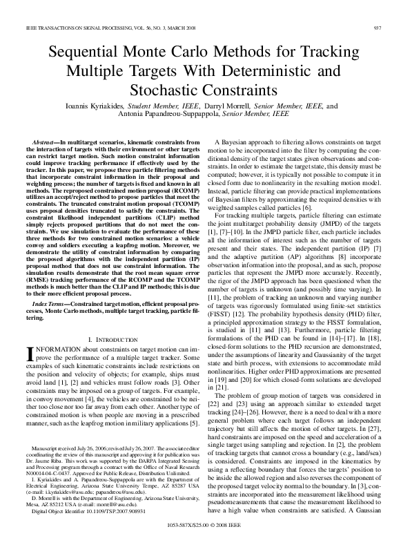 Pdf Sequential Monte Carlo Methods For Tracking Multiple Targets With Deterministic And
