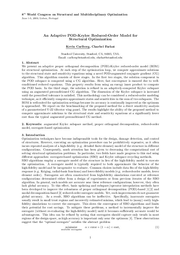 (PDF) An Adaptive POD-Krylov Reduced-Order Model for Structural Optimization
