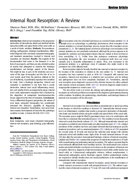 (PDF) 2010 Patel - Internal Root Resorption: A Review