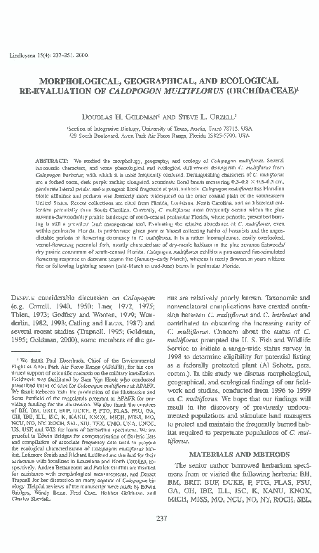 (PDF) Calopogon multiflorus Orchidaceae ecological notes