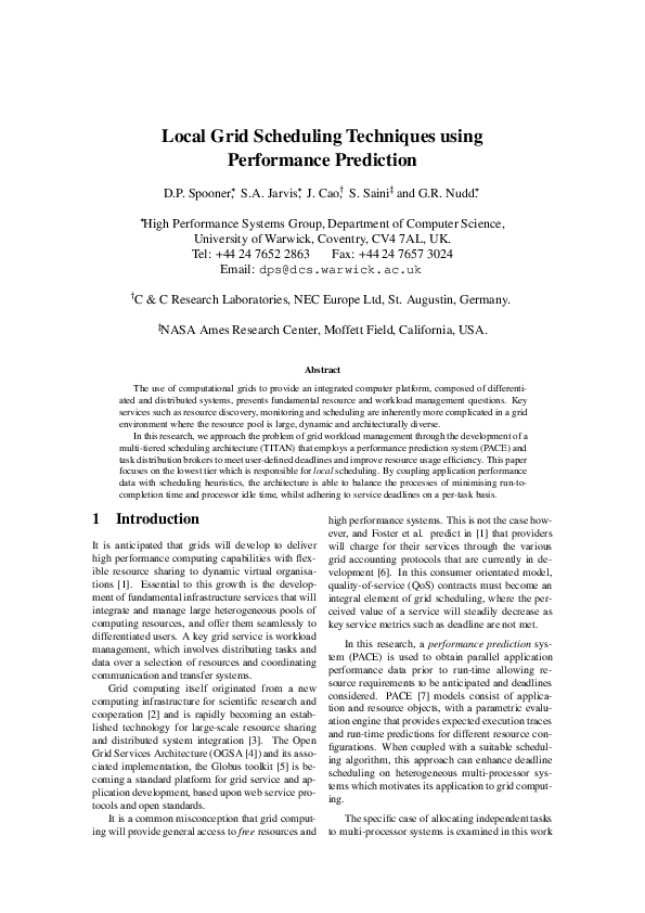 Pdf Local Grid Scheduling Techniques Using Performance Prediction