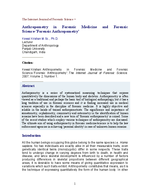 (PDF) Anthropometry in Forensic Medicine and Forensic Science-'Forensic ...