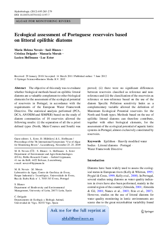 (PDF) Novais MH, Blanco S, Delgado C, Morais M, Hoffmann L, Ector L 2012. Ecological assessment ...