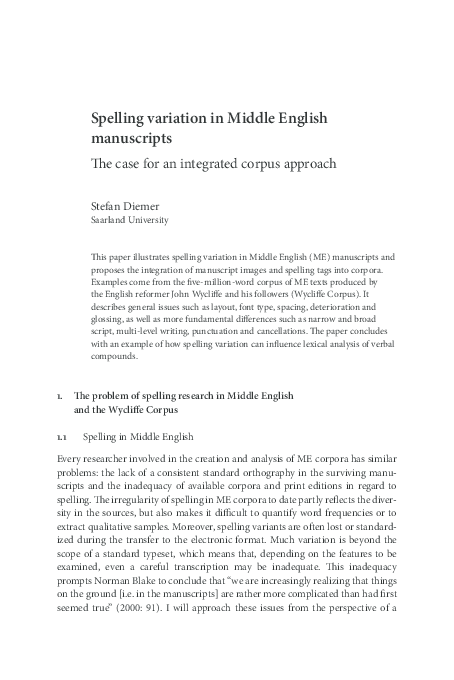 (PDF) Spelling variation in Middle English manuscripts: The case for an ...
