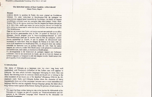 (PDF) The historical syntax of East Cushitic: A first sketch
