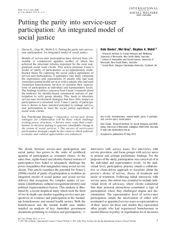 (PDF) Putting the parity into service-user participation: An integrated ...