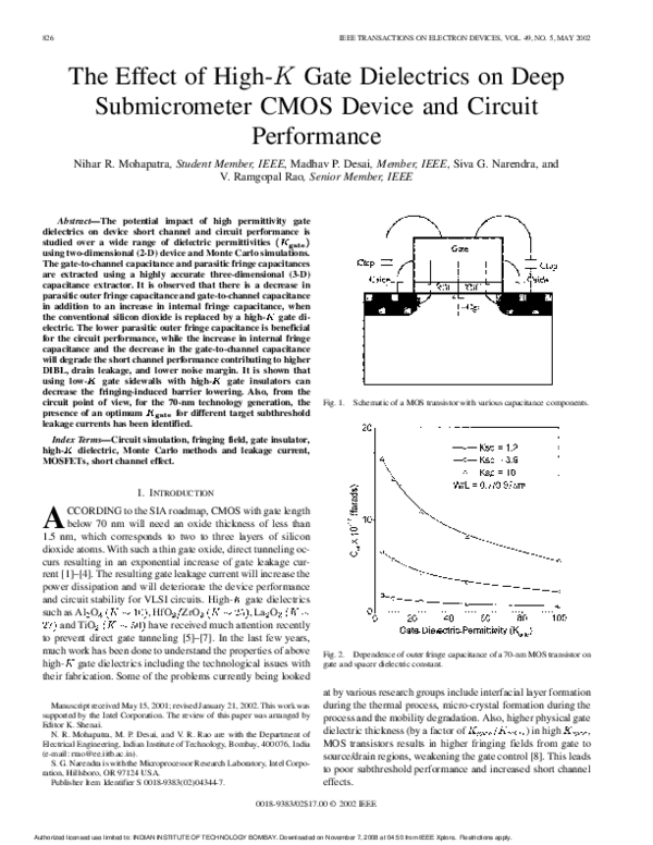 Pdf The Effect Of High K Gate Dielectrics On Deep Submicrometer Cmos Device And Circuit