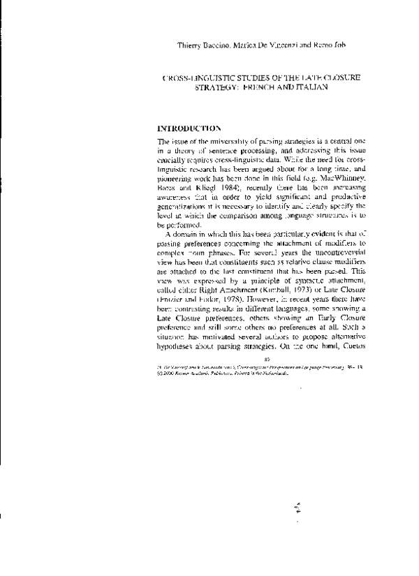(PDF) Cross-Linguistic studies of the Late Closure Strategy: French and ...