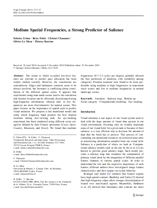 (PDF) Medium Spatial Frequencies, a Strong Predictor of Salience