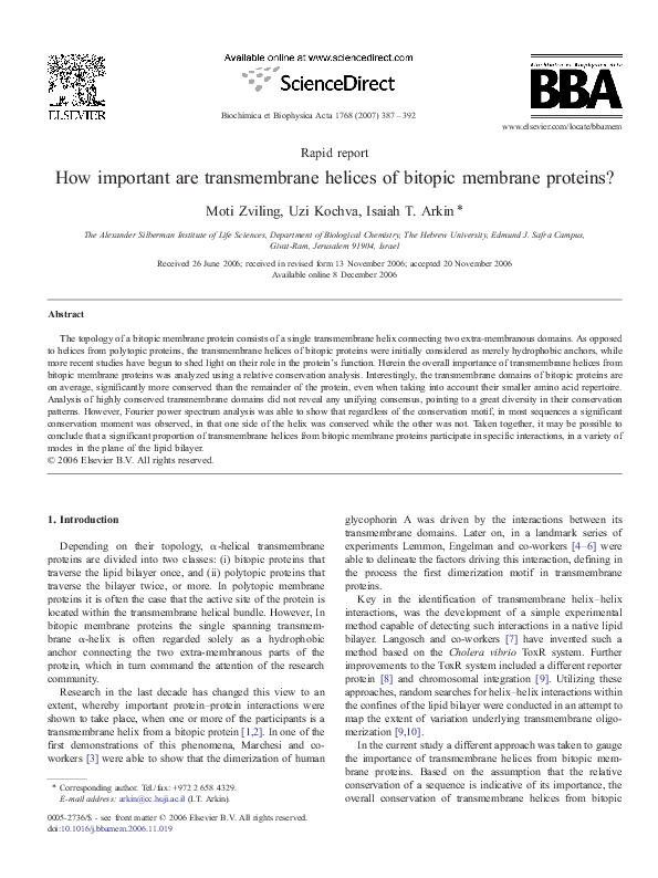(PDF) How important are transmembrane helices of bitopic membrane proteins