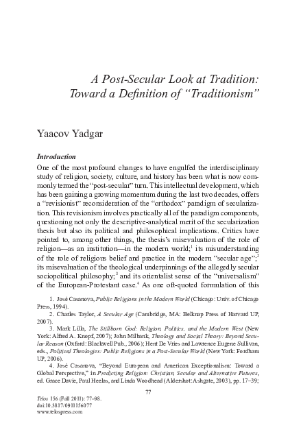 (PDF) A Post-Secular Look at Tradition: Towards A Definition of ...