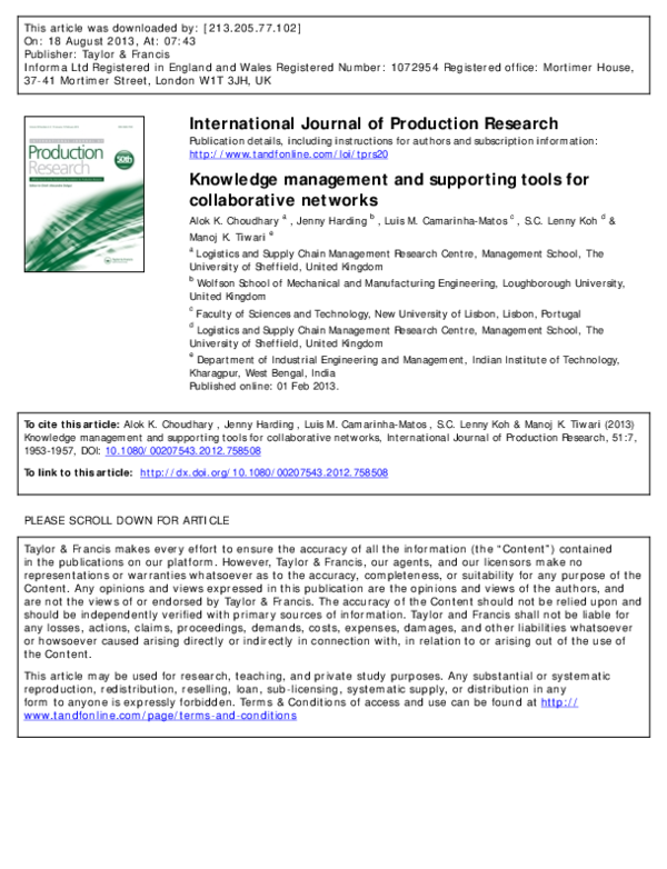 (PDF) Knowledge management and supporting tools for collaborative network