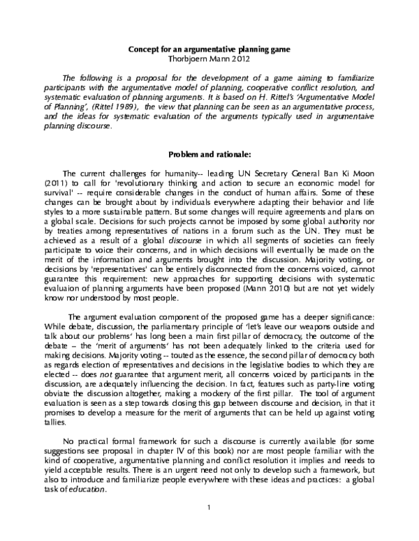 (PDF) Concept for an argumentative planning game