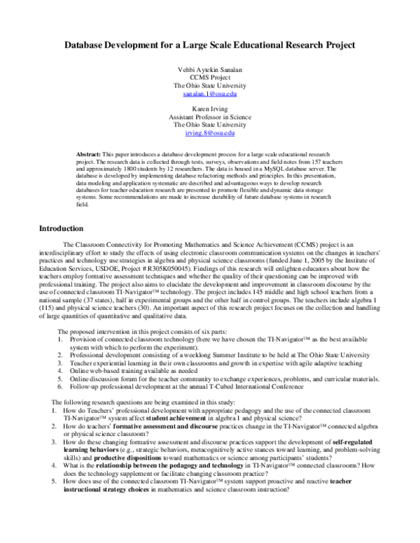 (PDF) Database Development for a Large Scale Educational Research Project