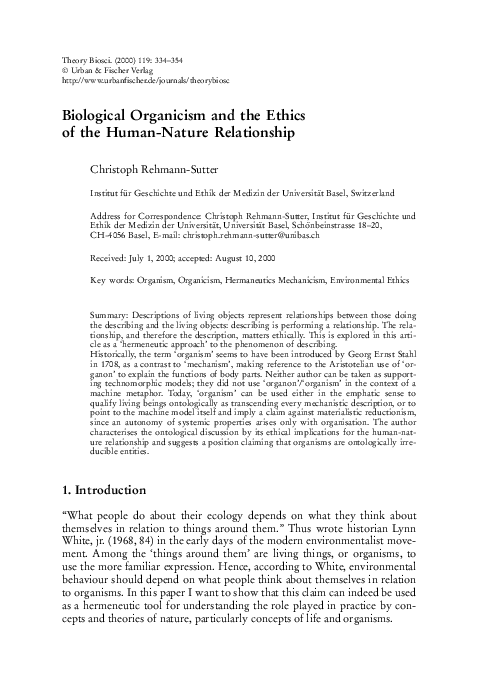 (PDF) Biological organicism and the ethics of the human-nature relationship