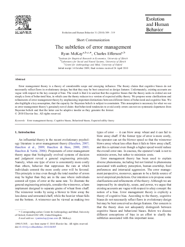 (PDF) The subtleties of error management
