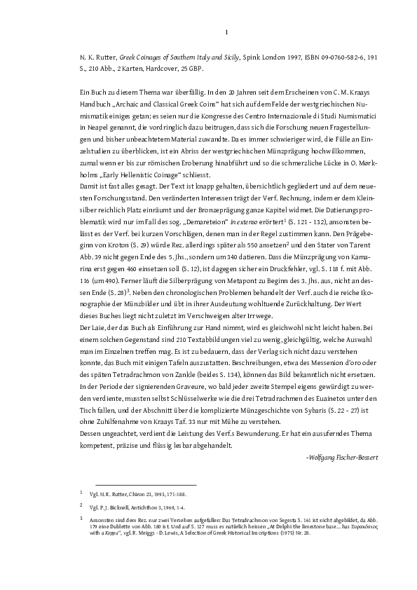 (PDF) Review of: K. Rutter, Greek Coinages of Southern Italy and Sicily ...